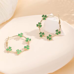 Zhang shine Green Shamrock Earrings Irish Clover Hoop Earrings St.Patrick's Day Lucky Leaf Earrings for Women St. Patrick Day Daily Wearing Parties Celebrations