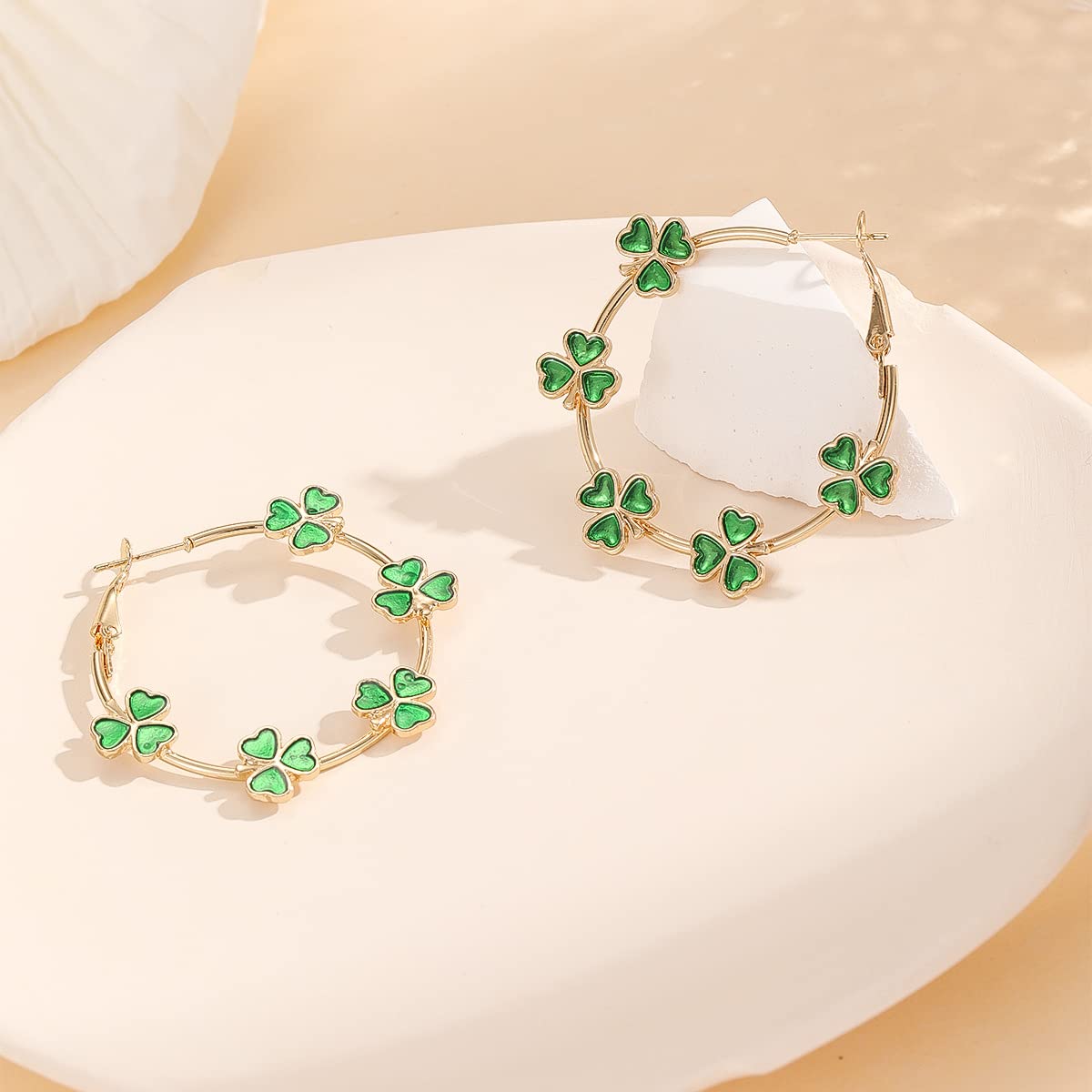 Zhang shine Green Shamrock Earrings Irish Clover Hoop Earrings St.Patrick's Day Lucky Leaf Earrings for Women St. Patrick Day Daily Wearing Parties Celebrations