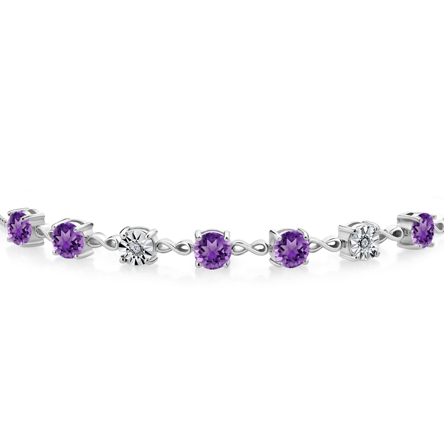 Gem Stone King 925 Sterling Silver Round Purple Amethyst and White Lab Grown Diamond Tennis Bracelet For Women (2.39 Cttw Fully Adjustable Up to 9 Inch)