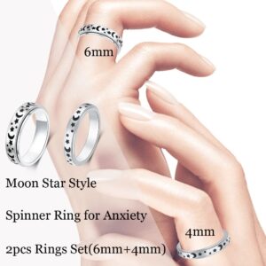 AmorArtSky Spinner Ring for Anxiety Relief Fidget: Anxiety Ring for Women Men, Titanium Stainless Steel Spinner Ring, 4MM 6MM, Size 6-10, Moon Star Fidget Ring-Silver, size 9, Metal, No Gemstone