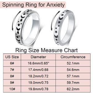 AmorArtSky Spinner Ring for Anxiety Relief Fidget: Anxiety Ring for Women Men, Titanium Stainless Steel Spinner Ring, 4MM 6MM, Size 6-10, Moon Star Fidget Ring-Silver, size 9, Metal, No Gemstone