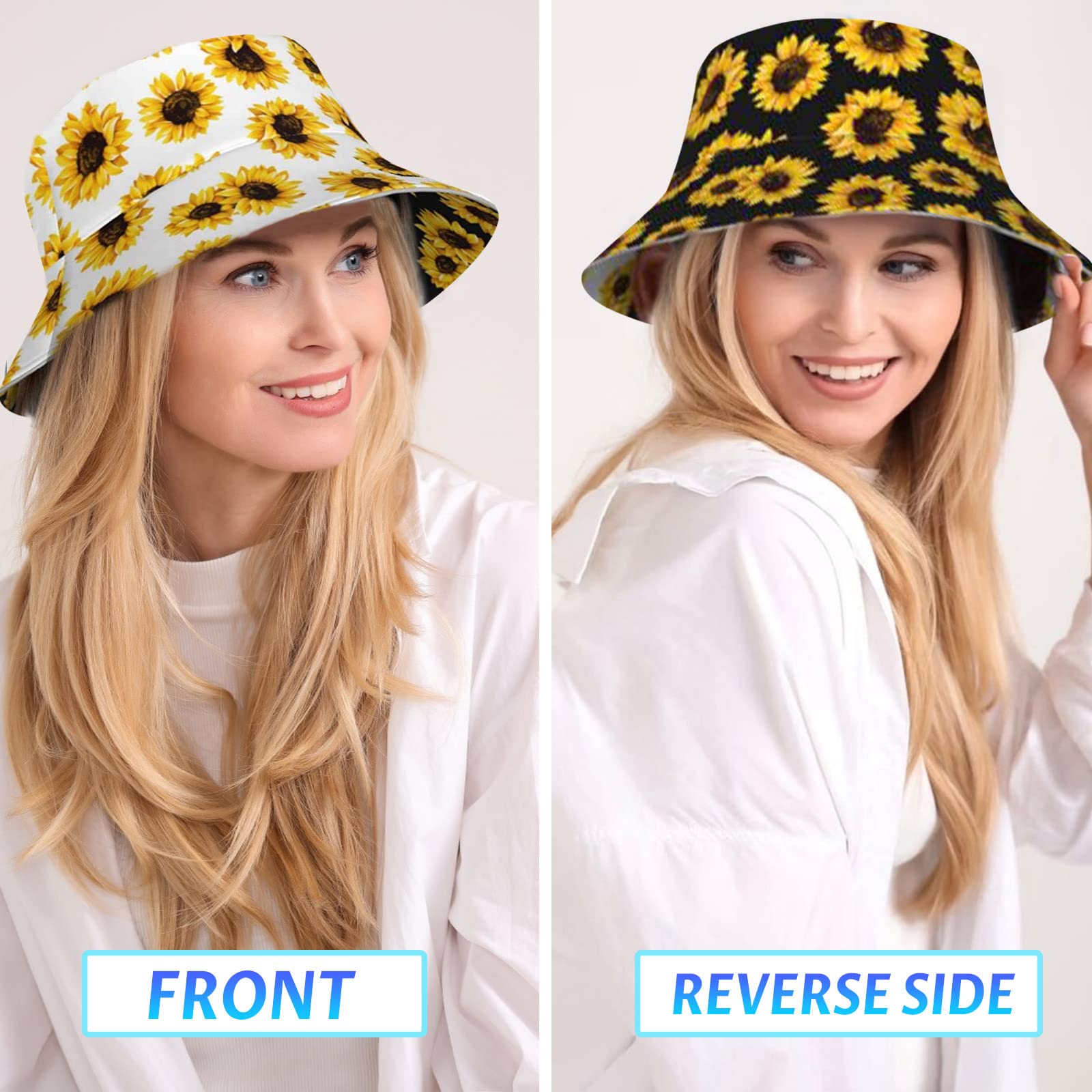 Sunflower Gifts for Women Bucket Hat Unisex Reversible Sun Beach Hats for Women Men Packable Outdoor Fisherman Hat Headwear Accessories