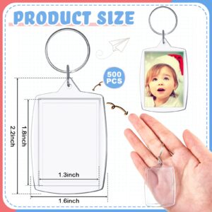 Junkin 500 Pcs Acrylic Keychain Blanks Graduation Photo Keychains Bulk Picture Frame Keychain 2.2 x 1.6 Inch Picture Keychain Clear Rectangle Acrylic Keychain Blanks for DIY Craft Graduation Gifts