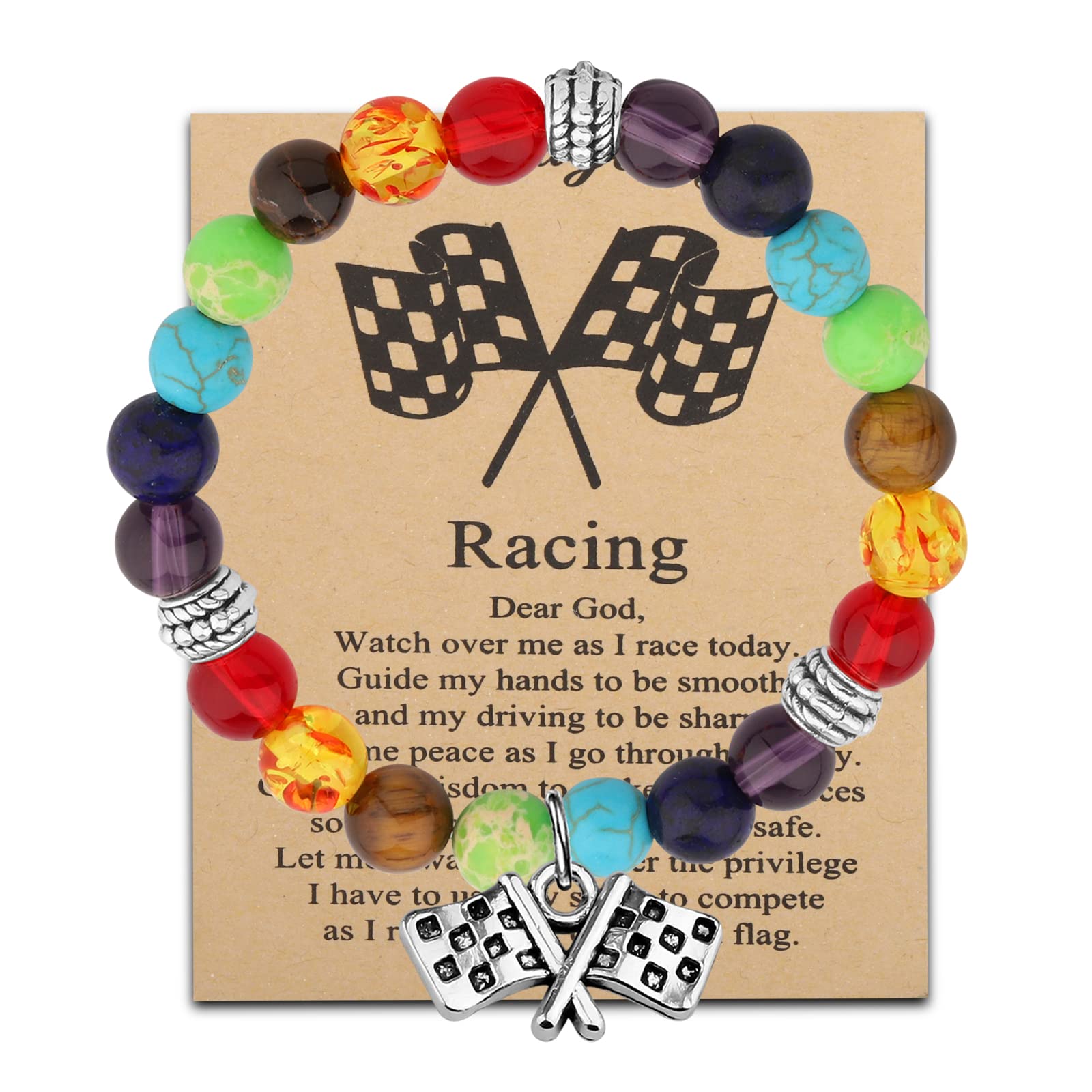 MYOSPARK Racing Gift Racing Bracelet Racing Enthusiast Gift Racing Flag Charm Jewelry Race Day Gift Drag Racing Gift (Racing bead BR)