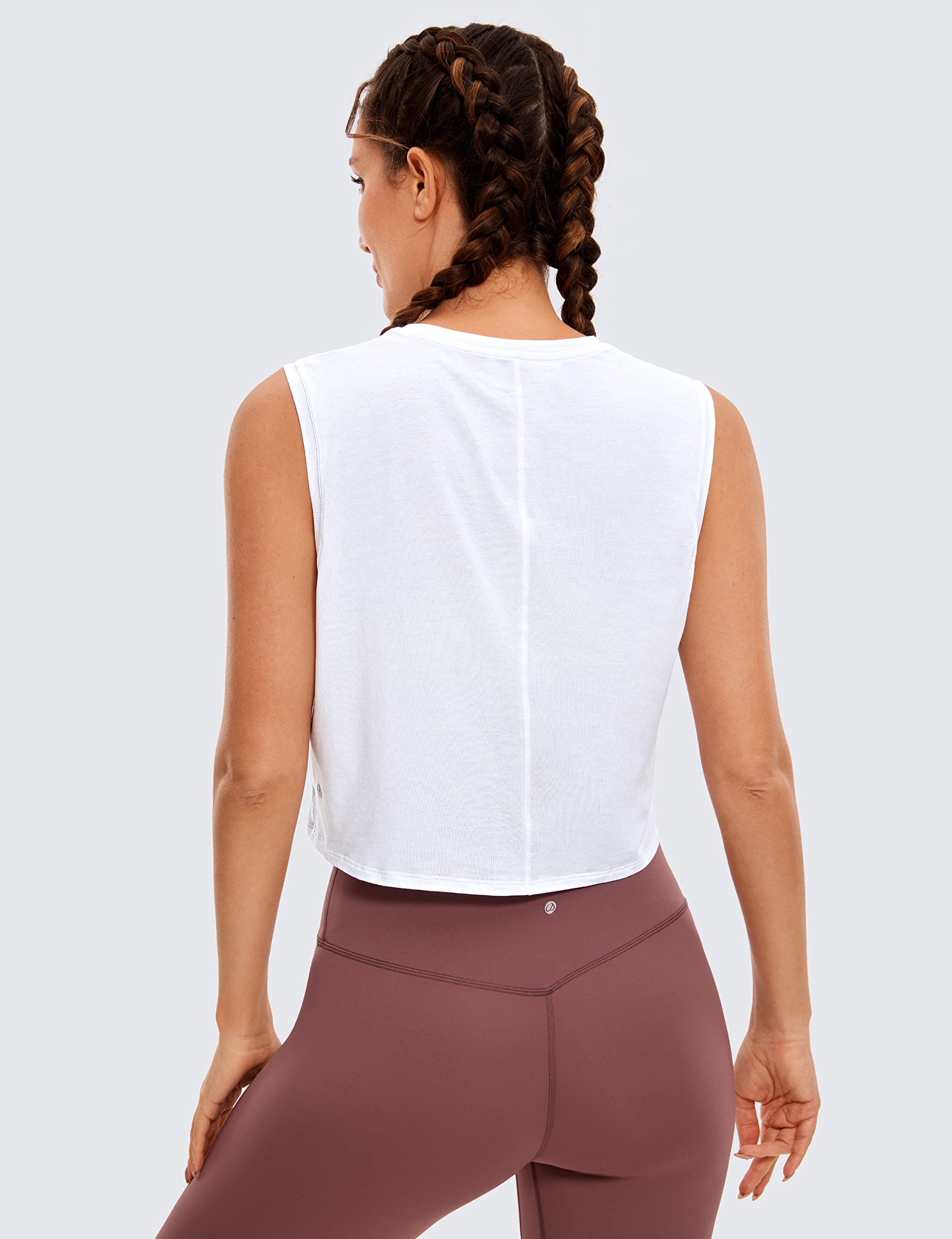 CRZ YOGA Pima Cotton Cropped Tank Tops for Women Workout Crop Top Sleeveless Athletic Shirts Loose Yoga Tops White Medium