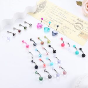 Besteel 28Pcs 14G Belly Button Rings Surgical Steel CZ Belly Rings for Women Colorful Belly Piercings Screw Navel Barbells Body Piercing Jewelry