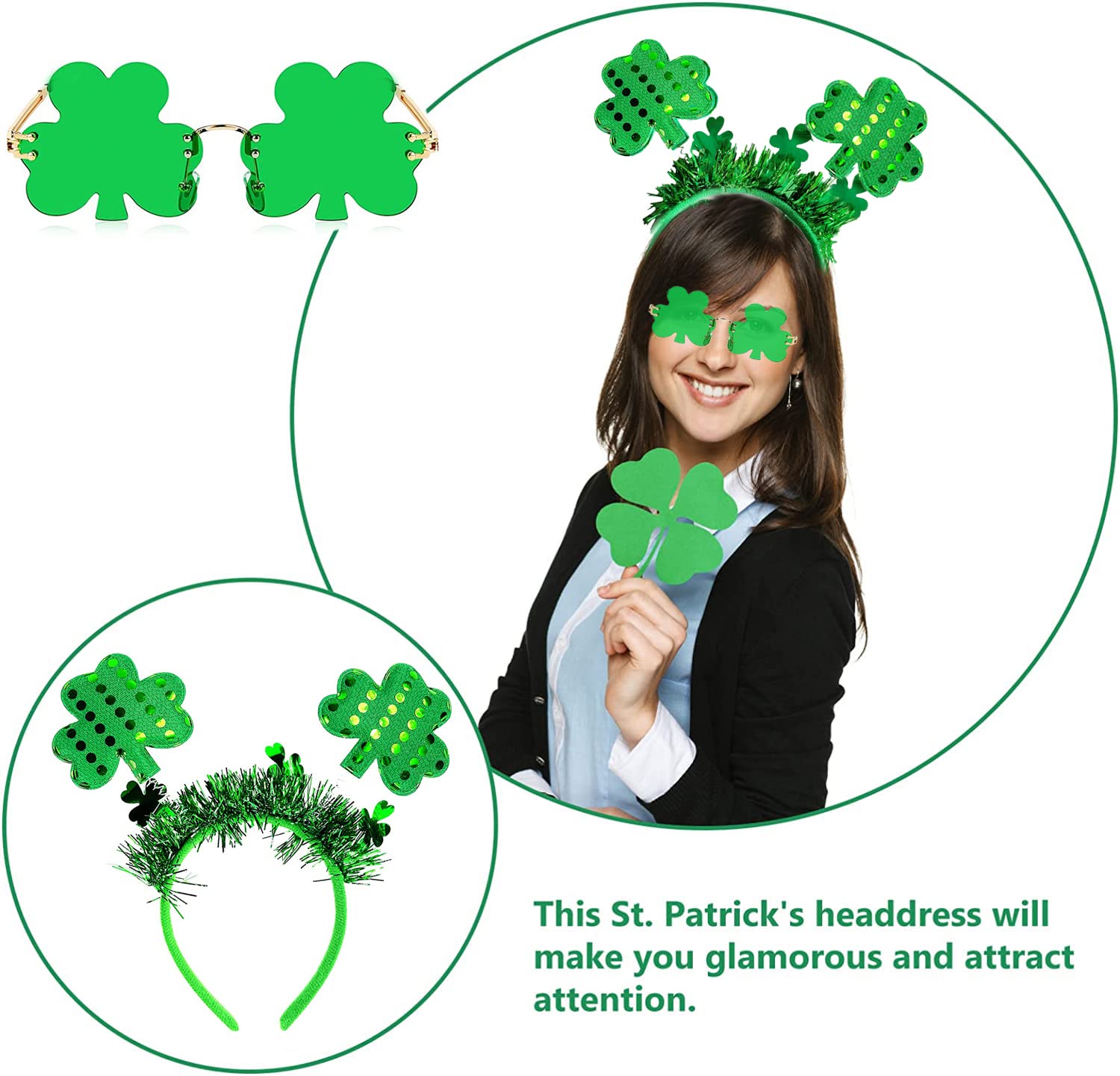 St. Patrick's Day Headband Costume St. Patrick's Day Accessories Shamrock Green Headband Green Shamrock Sunglasses for St Patricks Day Irish Party Supplies Favors