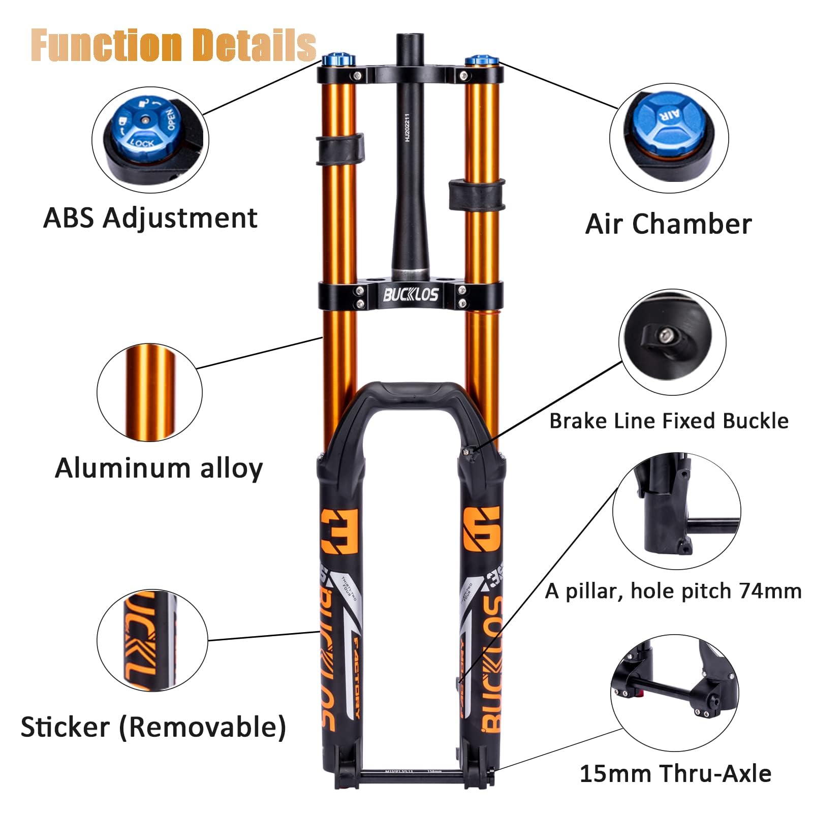 BUCKLOS Downhill Air Suspension Fork 27.5/29 15 * 110mm Boost Tapered, Travel 180mm 36mm Inner Tube Thru Axle Rebound Adjustment Disc Brake Front Forks, fit Mountain Bike AM FR DH ect.