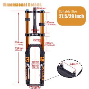 BUCKLOS Downhill Air Suspension Fork 27.5/29 15 * 110mm Boost Tapered, Travel 180mm 36mm Inner Tube Thru Axle Rebound Adjustment Disc Brake Front Forks, fit Mountain Bike AM FR DH ect.