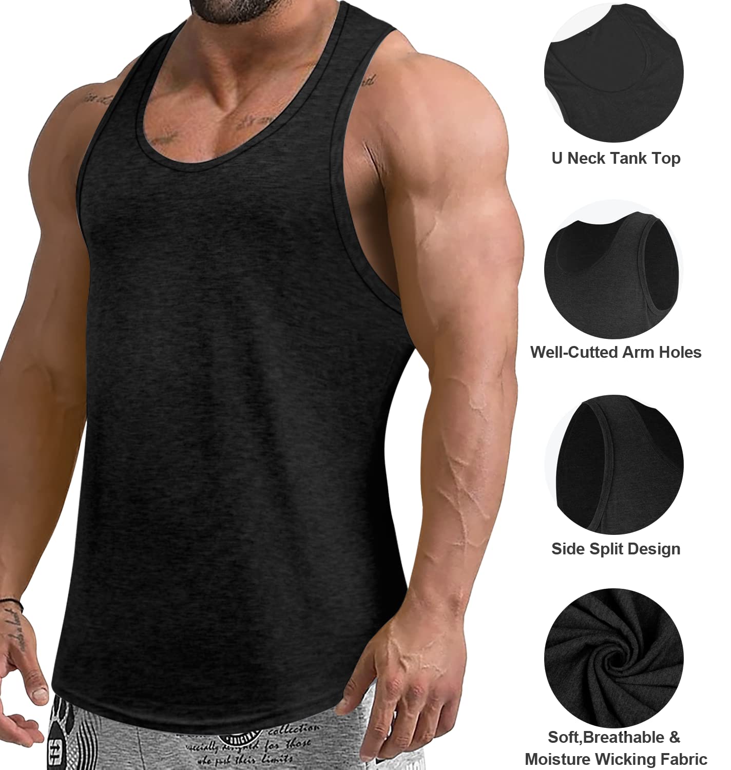 KAWATA Men's 3 Pack Dry Fit Workout Tank Top Gym Muscle Tee Fitness Bodybuilding Sleeveless T Shirts