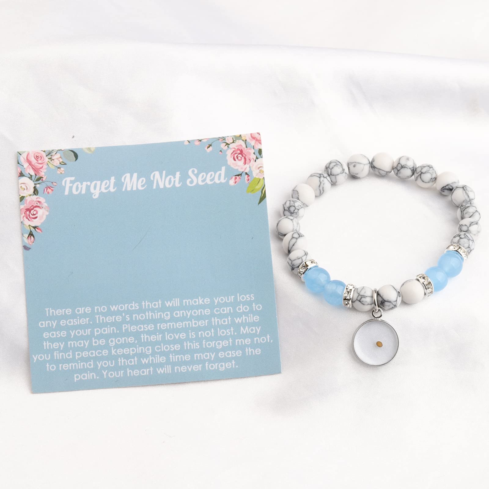 MYOSPARK Memorial Gift Forget Me Not Seed Necklace Message Card Jewelry Sympathy Gift Condolence Gift Remembrance Jewelry Grief Gift (Seed bead BR)