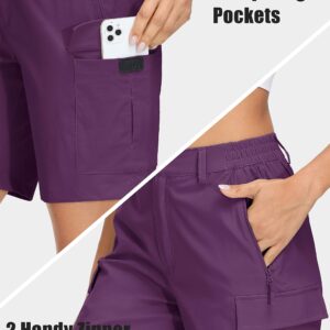 MAGCOMSEN Women's Hiking Shorts Lightweight Quick Dry Golf Shorts Pockets 7" Cargo Shorts Outdoor Casual Travel Purple Red, M