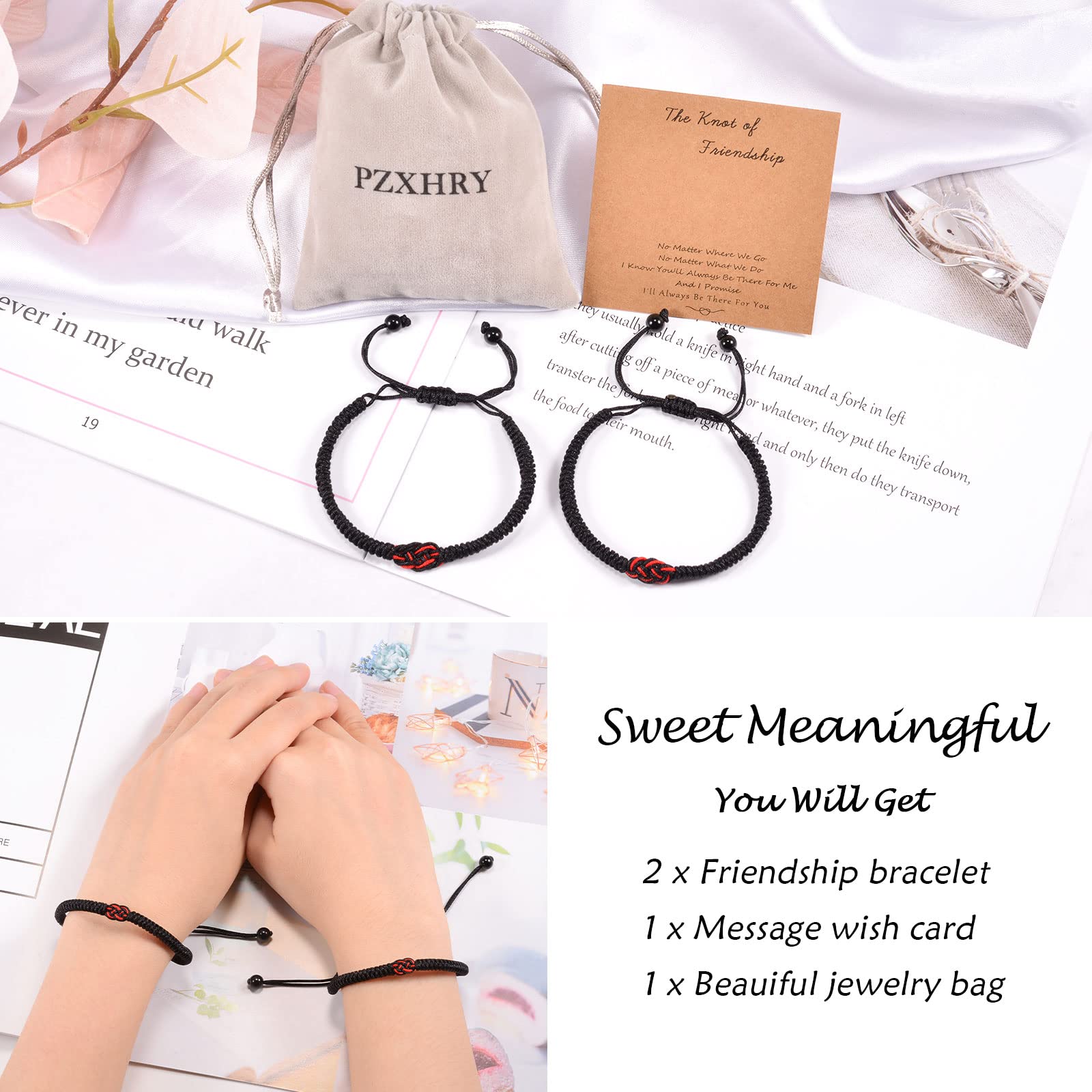 PZXHRY Best Friends Bracelet Red String Of Fate Bracelets For Friend Long Distance Matching Friendship Bracelets Gifts For Best Friend Men Women (Black)