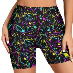 lusherd 80s party women's shorts neon biker shorts for women 80s 90s high waisted yoga gym shorts soft seamless spandex leggings shorts