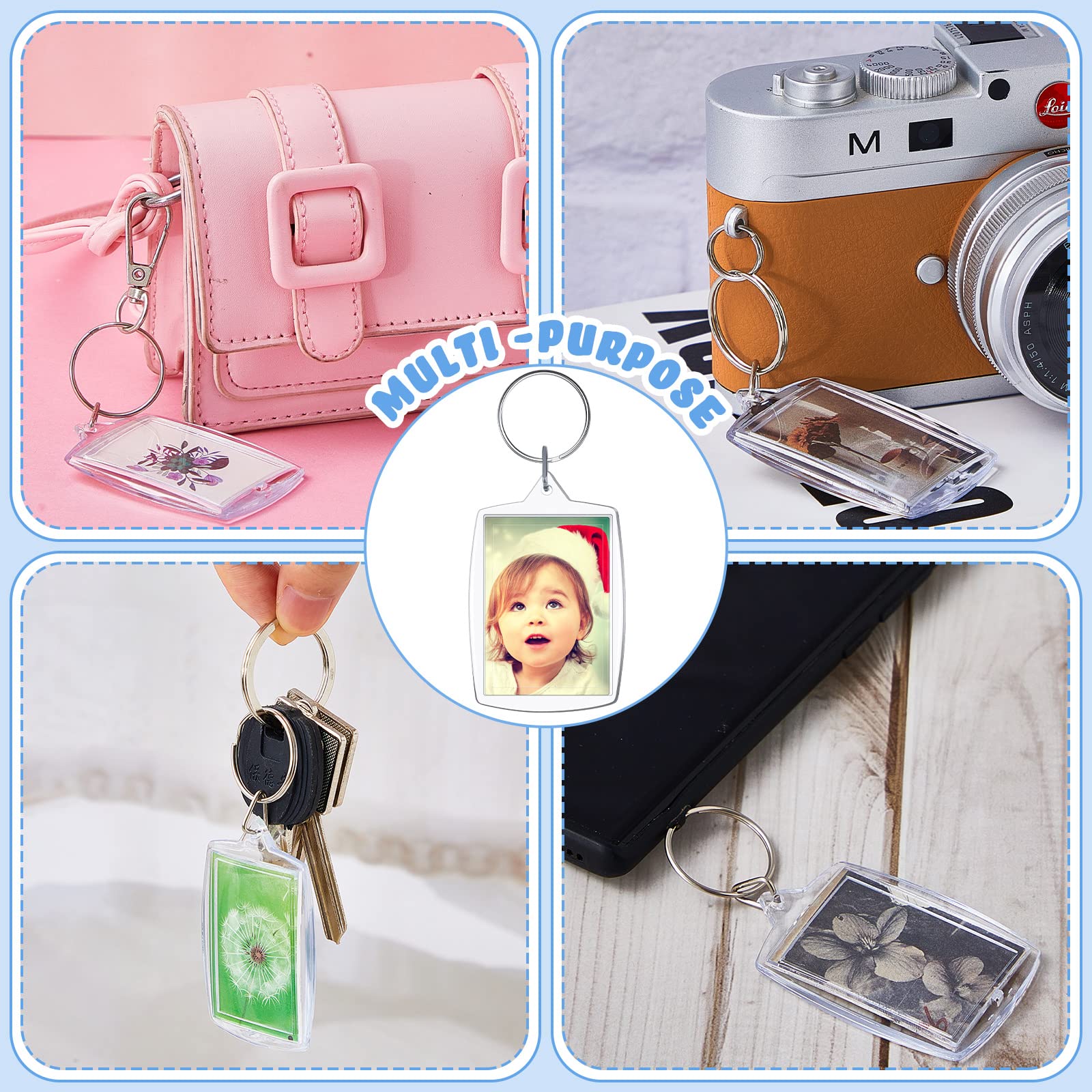 Junkin 500 Pcs Acrylic Keychain Blanks Graduation Photo Keychains Bulk Picture Frame Keychain 2.2 x 1.6 Inch Picture Keychain Clear Rectangle Acrylic Keychain Blanks for DIY Craft Graduation Gifts