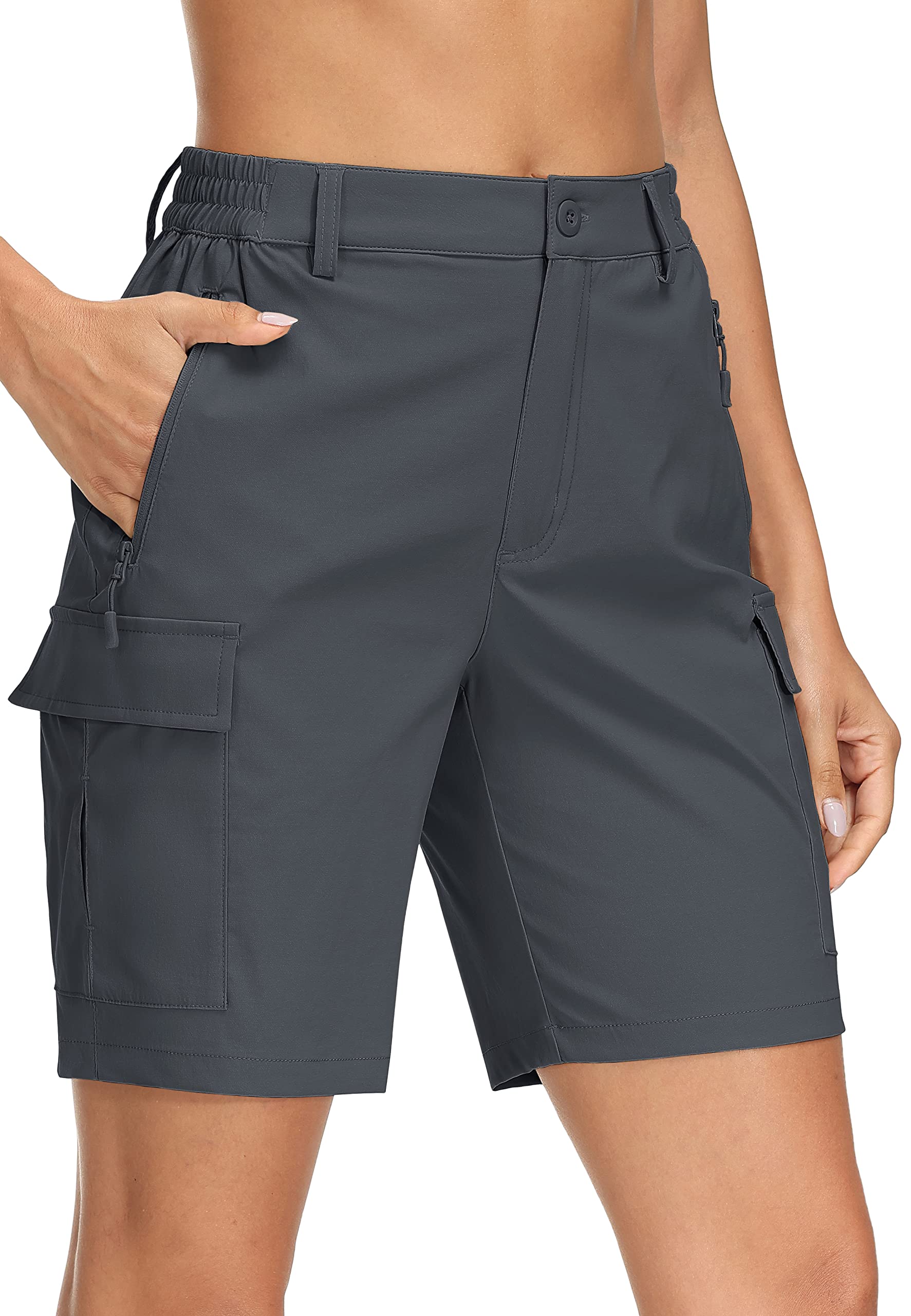 MAGCOMSEN Cargo Shorts for Women Lightweight Quick Dry Hiking Shorts with Pockets Summer Golf Shorts Grey Travel Shorts, S