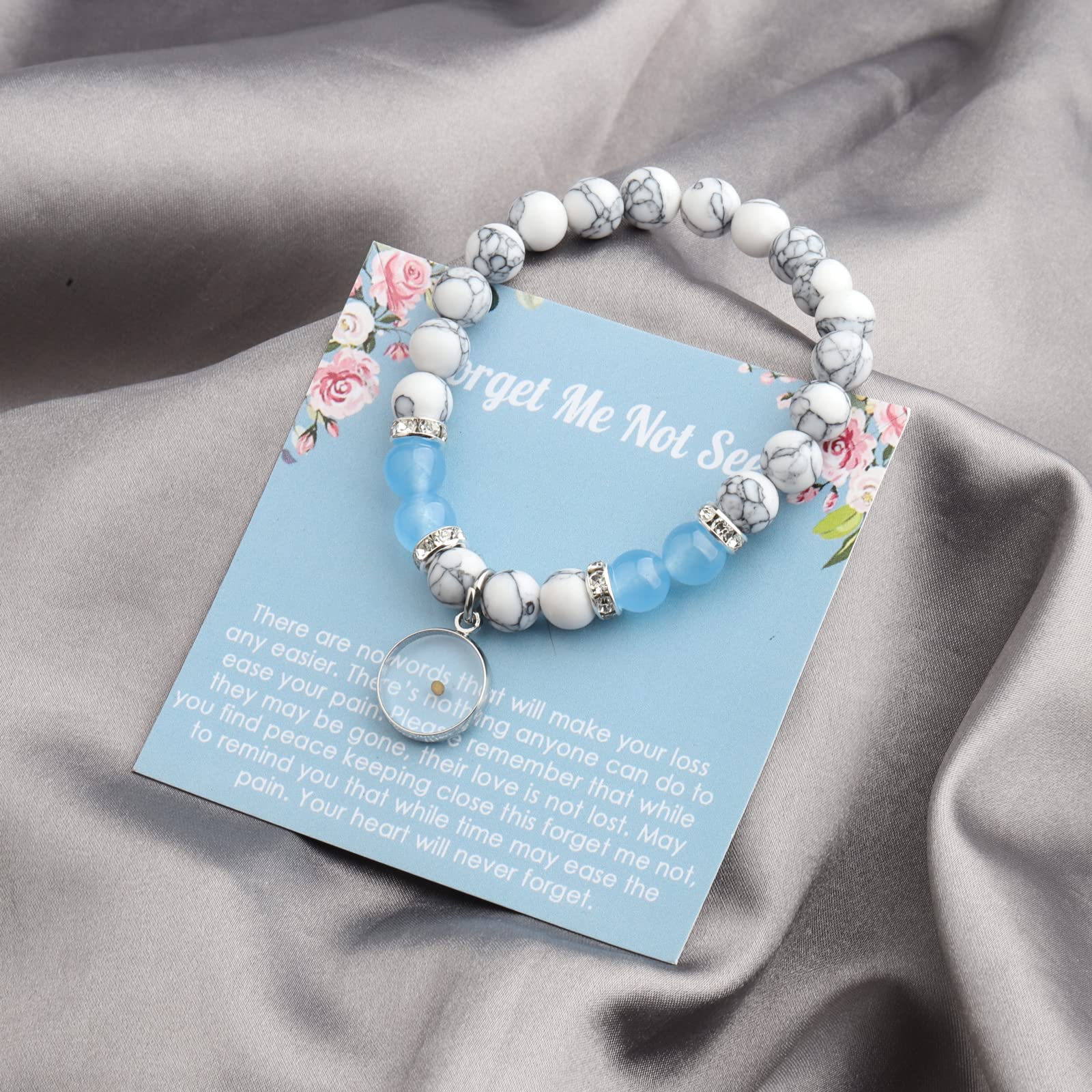 MYOSPARK Memorial Gift Forget Me Not Seed Necklace Message Card Jewelry Sympathy Gift Condolence Gift Remembrance Jewelry Grief Gift (Seed bead BR)