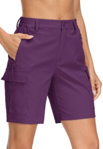 magcomsen women's hiking shorts lightweight quick dry golf shorts pockets 7" cargo shorts outdoor casual travel purple red, m