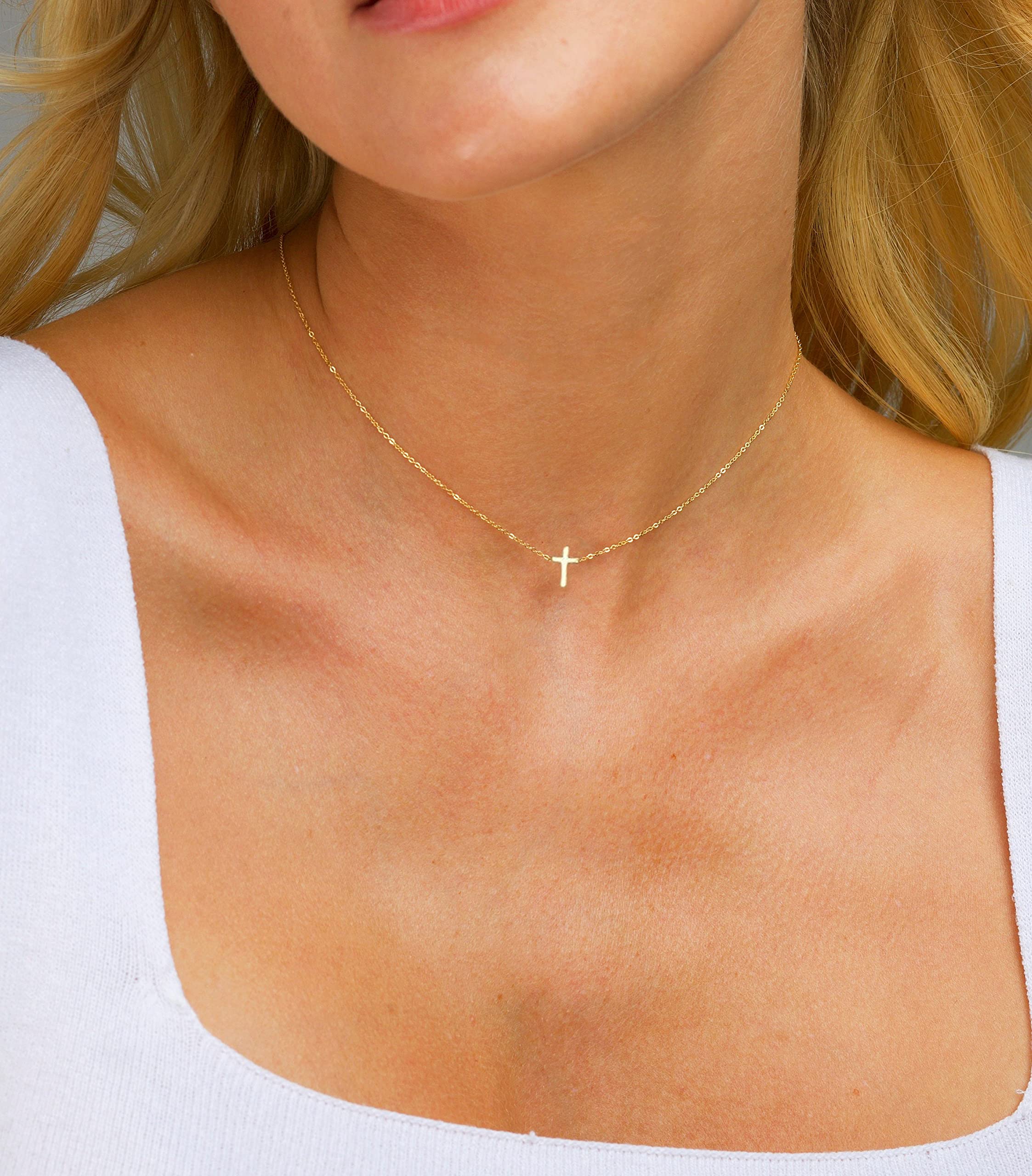 KICKGY Gold Cross Necklace for Women 14k Gold Plated Tiny Cross Necklace Dainty Gold Cross Necklace Cute Cross Pendant Necklace SImple Gold Choker Necklace Trendy Gold Jewelry for Women