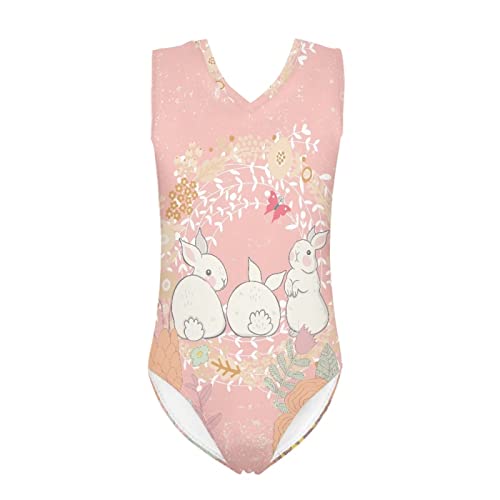 Belidome Pink Easter Bunny Dancing Gymnastics Leotard for Girls One-piece Rabbit Print Swimsuit Soft Lightweight Summer Ballet Wear