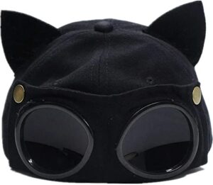 retro aviator hat with cat ears glasses peaked cap sunglasses baseball cap hip hop mask black