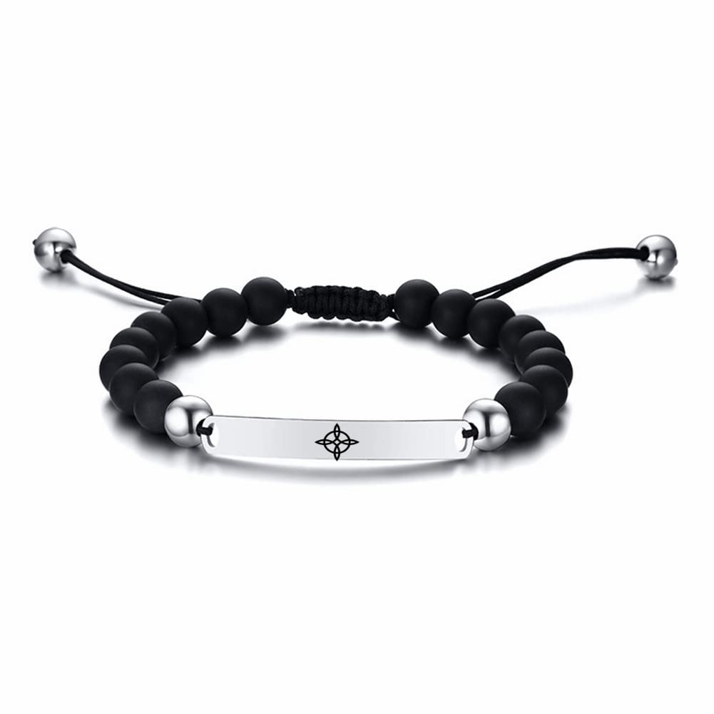 ZKXXJ Witches Knot Bracelet for Women Men Celtic Knot Link Bracelets Stainless Steel Black White Onyx Stone Witchcraft Geometric Protection Amulet Jewelry for Him Her,Adjustable