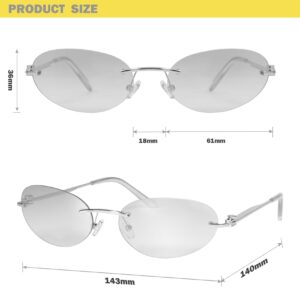 mosanana Y2k Oval Sunglasses for Women Silver Small Trendy Cool Cute Funky Fashion Vintage Stylish 90s Thin Skinny Neo Matrix Rimless Hacker