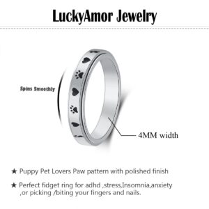 LuckyAmor Spinner Ring for Women Anxiety Relief,4mm width Puppy Pet Lovers Paw Print Ring Heart Ring Stainless Steel Fidget Rings for Anxiety for Women Stress Relief,Size 6-10 (8, Silver)