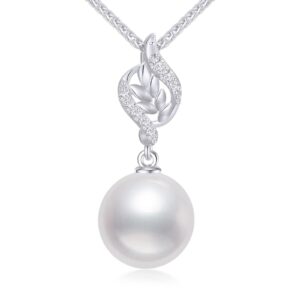 sisgem 14k white gold diamond leaves freshwater cultured pearl necklace, 14k gold wheat chain and pendant, 16-18 inches