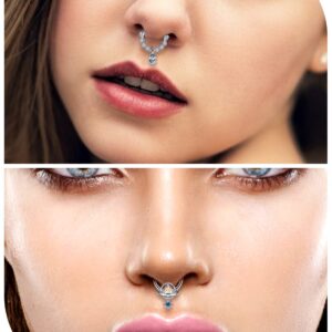 Vsnnsns 16G Septum Rings Piercing Jewelry Septum Jewelry CZ Clicker Ring Stainless Steel Septum Hinged Segment Nose Rings Hoop Piercing Jewelry for Men Women 10mm 4pcs Silver