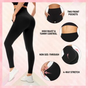 MOREFEEL Leggings with Pockets for Women, High Waisted Tummy Control Workout Black Hip Lift Yoga Pants Activewear