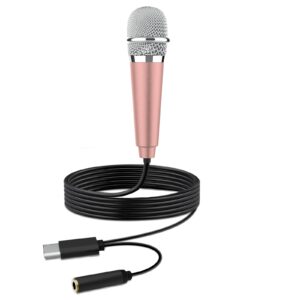 usb c mini karaoke microphone for android phone, laptop, tablets small asmr microphone for voice video recording singing, vlogging, podcasting youtube (1 pcs rose golden)