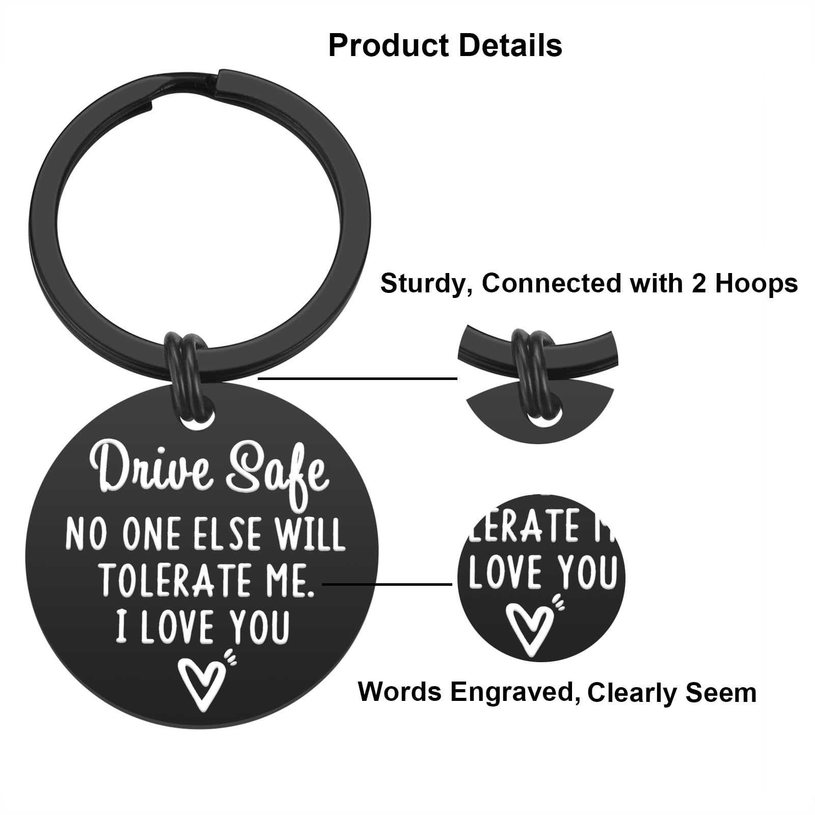 iJuqi Drive Safe Keychain Boyfriend Gifts - Valentine's Day Gifts for Him Men Funny New Driver Keyring Cute Boyfriend Husband Gifts from Girlfriend Wife