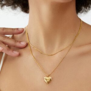 SWEET DIARY Gold Heart Necklaces for Women, 18K Gold Plated Layered Necklace, Handmade Diamond Heart Pendant Necklace Chain Gold Necklaces Gift for Women Necklace Jewelry