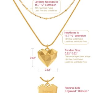 SWEET DIARY Gold Heart Necklaces for Women, 18K Gold Plated Layered Necklace, Handmade Diamond Heart Pendant Necklace Chain Gold Necklaces Gift for Women Necklace Jewelry