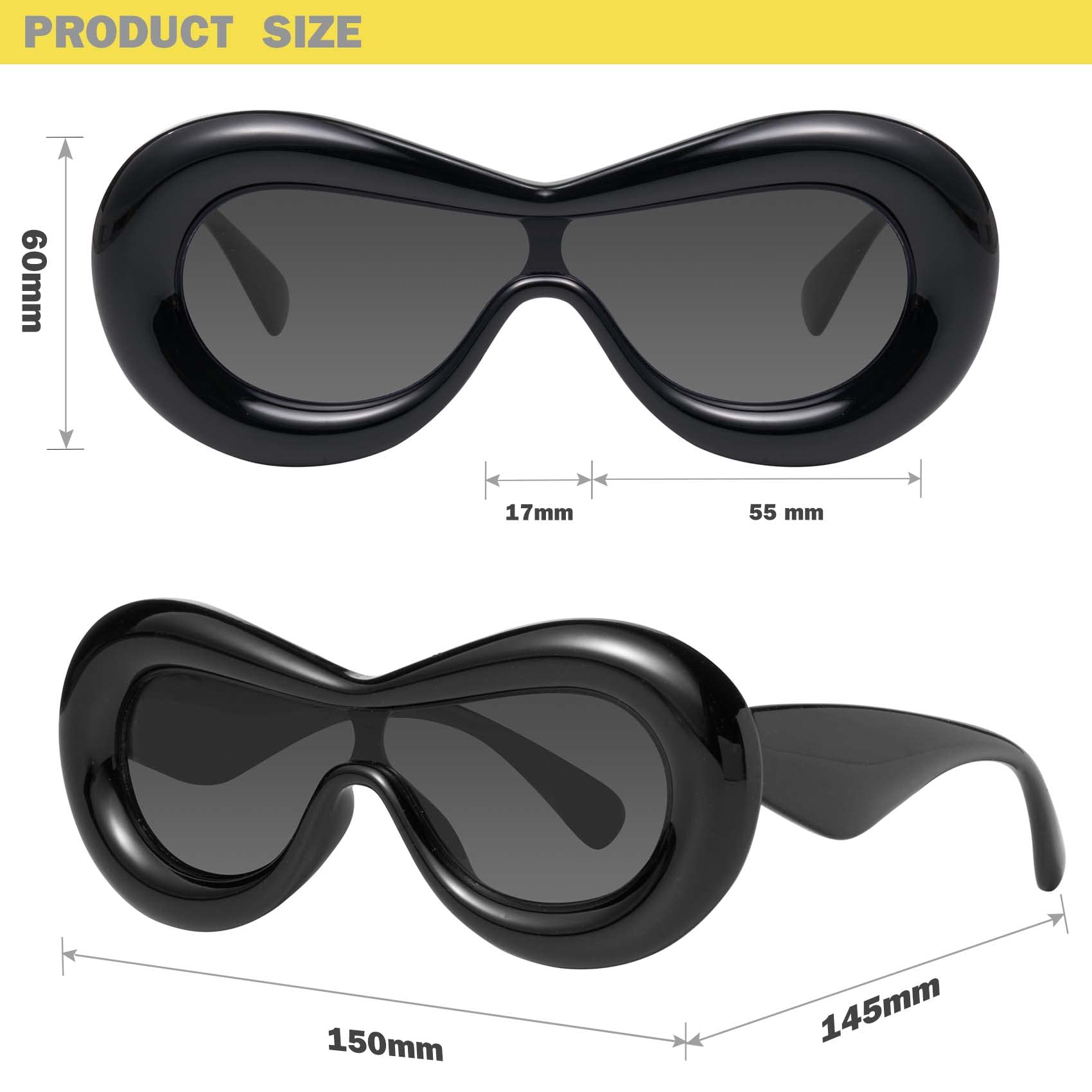 mosanana Inflated Bubble Y2k Oval Sunglasses for Women Trendy Cool Cute Funky Fashion Retro Vintage Black Baddie Dark Stylish 90s Aesthetic 2000s Ladies Chunky Thick Sun Glasses Shield Shade KAIA