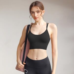 Padded Sports Bras for Women Strappy Cross Back Yoga Bras Pack for Workout Fitness Running Gym Low Impact Top