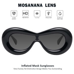 mosanana Inflated Bubble Y2k Oval Sunglasses for Women Trendy Cool Cute Funky Fashion Retro Vintage Black Baddie Dark Stylish 90s Aesthetic 2000s Ladies Chunky Thick Sun Glasses Shield Shade KAIA