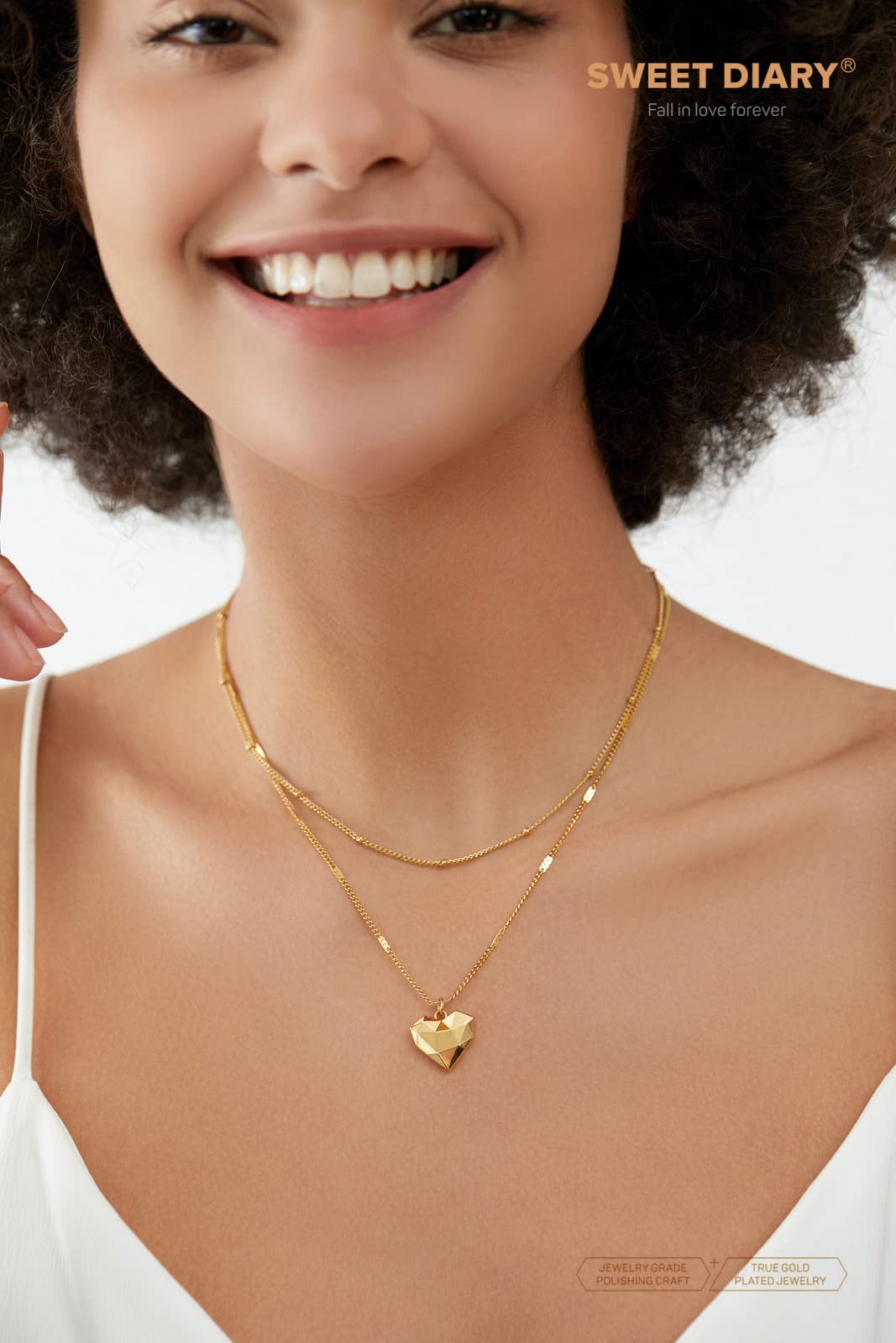 SWEET DIARY Heart Pendant Necklace,Heart Necklaces for Women,18K Gold Plated Layered Necklace, Handmade Diamond Heart Pendant Necklace Chain Gold Necklaces Gift for Women Necklace Jewelry (Gold)