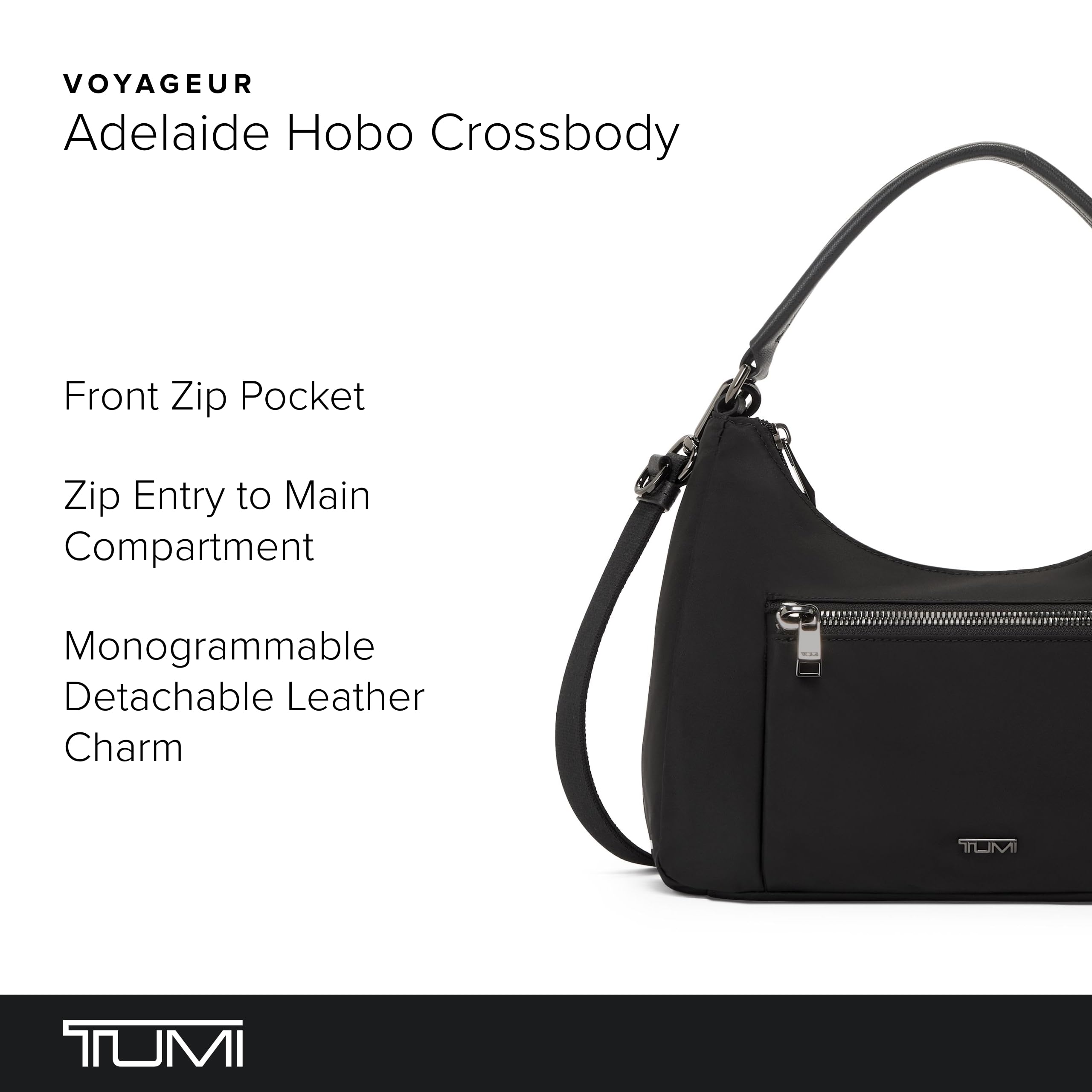 TUMI - Voyageur Adelaide Hobo Crossbody - Sling Bag for Women - Everyday Travel Purse - Removable Strap Tracer - Black & Gunmetal Hardware