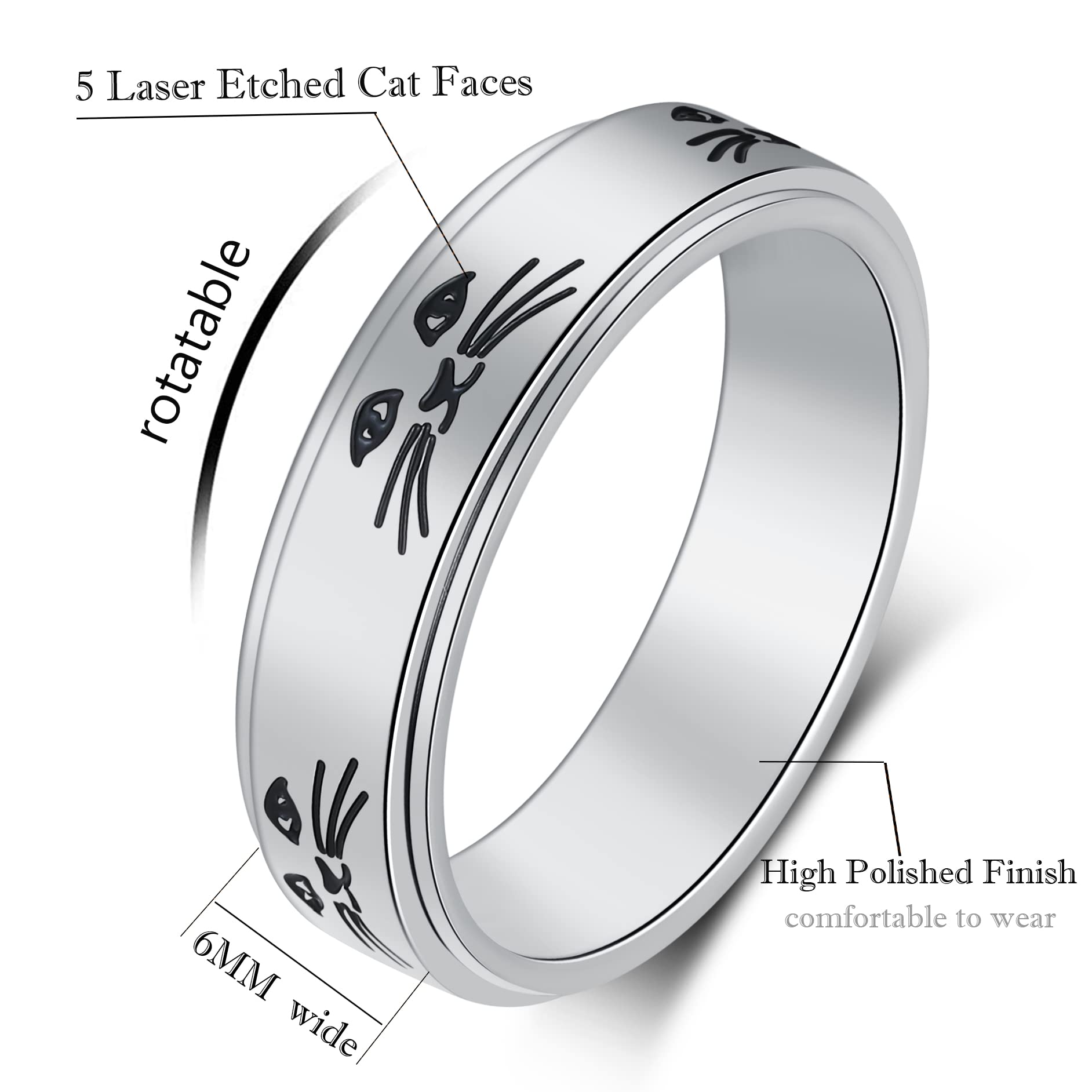 LuckyAmor Anxiety Ring for Women Spinner Rings:Rotating Rings Stainless Steel 6mm Moon Star Anxiety for Men Band Jewelry Gift for Women Size 6 7 8 9 10