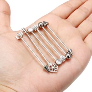 Vsnnsns 14G Industrial Piercing Jewelry Industrial Earrings Industrial Barbell Surgical Steel Cartilage Earrings Industrail Piercing 1 1/2"(36mm) Bar Length for Women Men 6PCS Silver