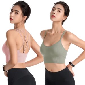 Padded Sports Bras for Women Strappy Cross Back Yoga Bras Pack for Workout Fitness Running Gym Low Impact Top