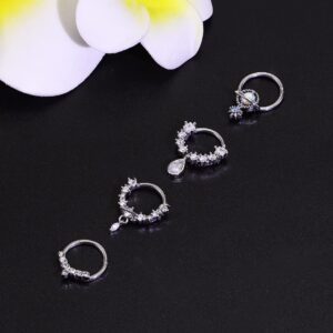 Vsnnsns 16G Septum Rings Piercing Jewelry Septum Jewelry CZ Clicker Ring Stainless Steel Septum Hinged Segment Nose Rings Hoop Piercing Jewelry for Men Women 10mm 4pcs Silver