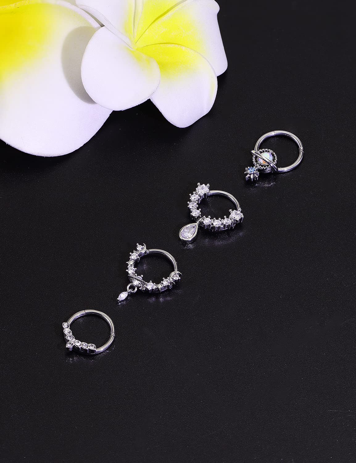 Vsnnsns 16G Septum Rings Piercing Jewelry Septum Jewelry CZ Clicker Ring Stainless Steel Septum Hinged Segment Nose Rings Hoop Piercing Jewelry for Men Women 10mm 4pcs Silver