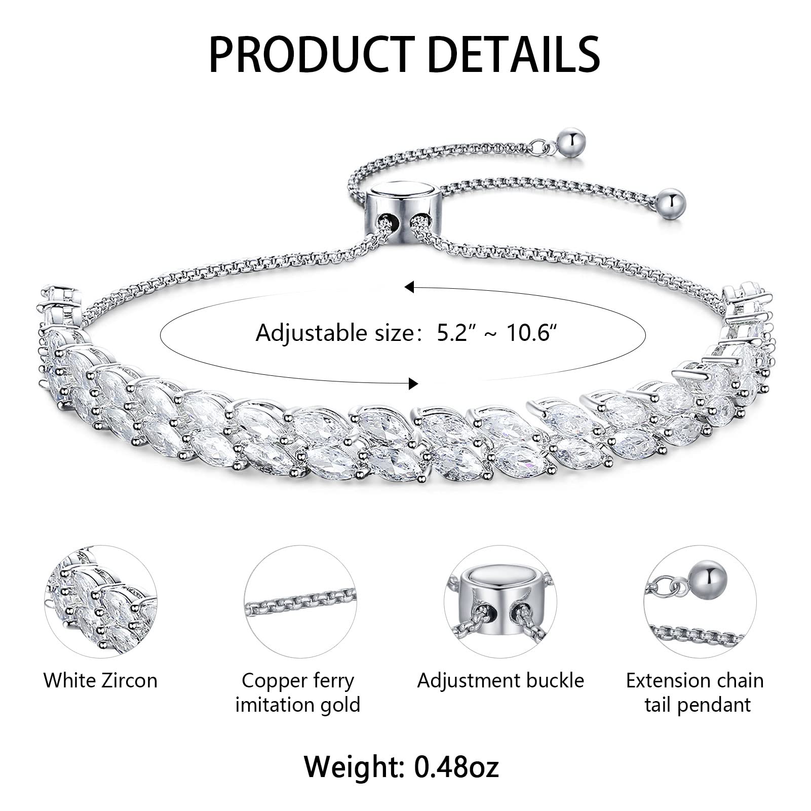 INNMIURRA Tennis Bracelet for Women Wedding Bracelets for Brides Classic Adjustable Cubic Zircon Fashion Jewelry Gifts for Teen Girls Girlfriends