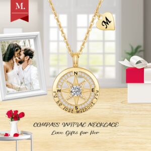 Peeshow Compass Initial Necklaces for Women Gifts for Wife Her Valentines Gifts for Girlfriend Mom on Birthday Anniversary Mothers Day Christmas-M