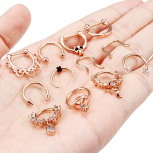 Vsnnsns 16G Septum Jewelry Septum Ring Piercing Jewelry Septum Clicker Ring and Horseshoe Barbell Stainless Steel Septum Nose Rings Hoop for Men Women Rose Gold 10mm 12pcs