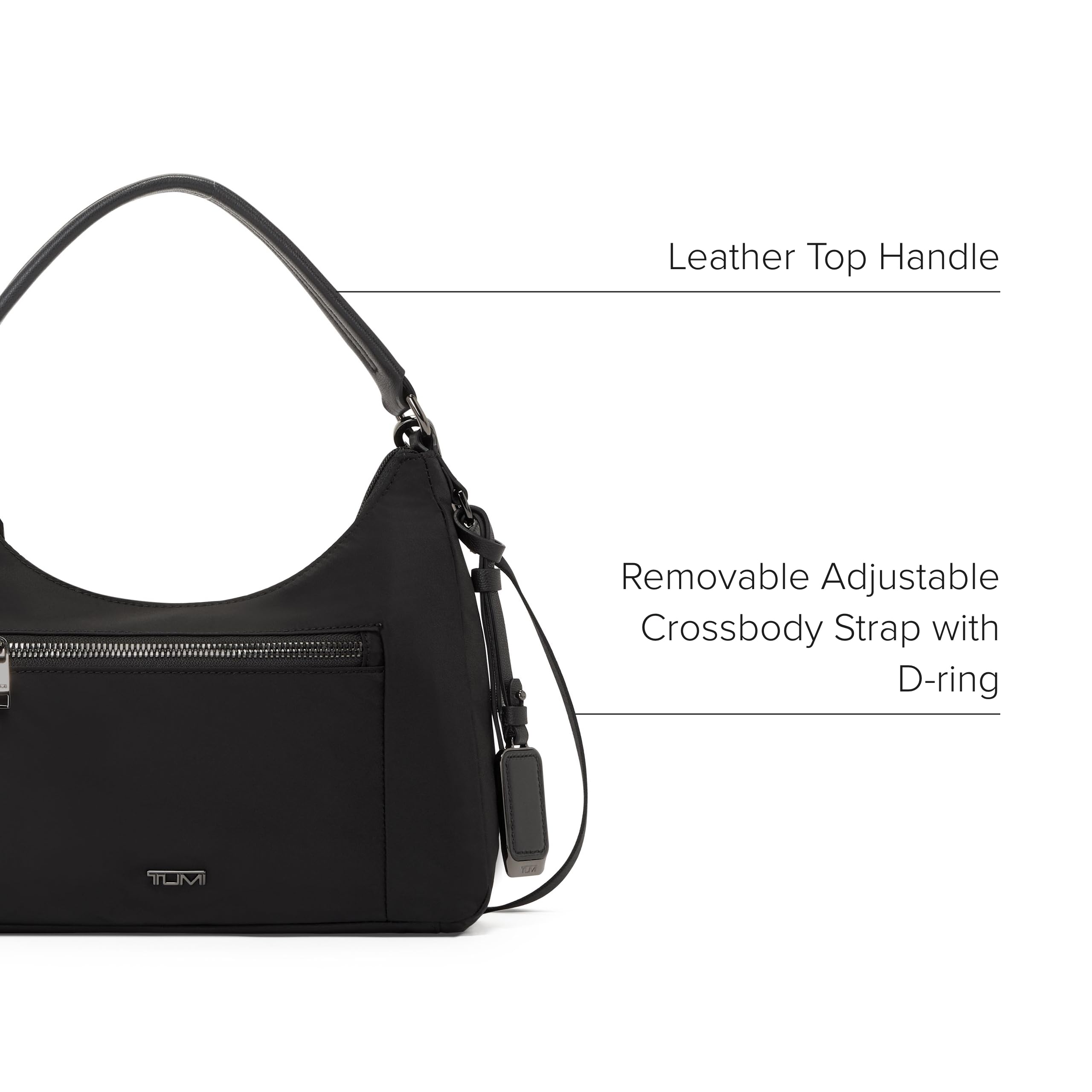 TUMI - Voyageur Adelaide Hobo Crossbody - Sling Bag for Women - Everyday Travel Purse - Removable Strap Tracer - Black & Gunmetal Hardware