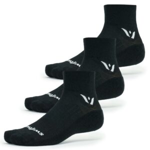 swiftwick- performance two (3 pairs) running & cycling socks, cushion crew socks (black, medium)